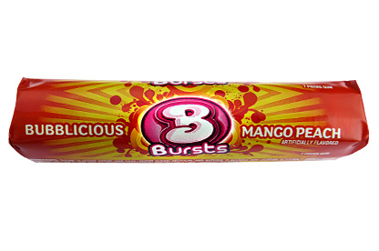 Mango Peach flavour Bubblicious Bursts bubble gum